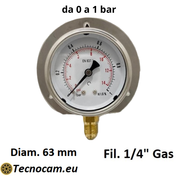 Manometro a SECCO con Flangia 0-1 Bar Attacco Radiale Maschio 1/4 ...