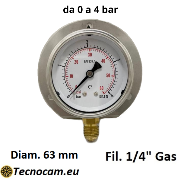 Manometro a SECCO con Flangia 0-4 Bar Attacco Radiale Maschio 1/4 ...